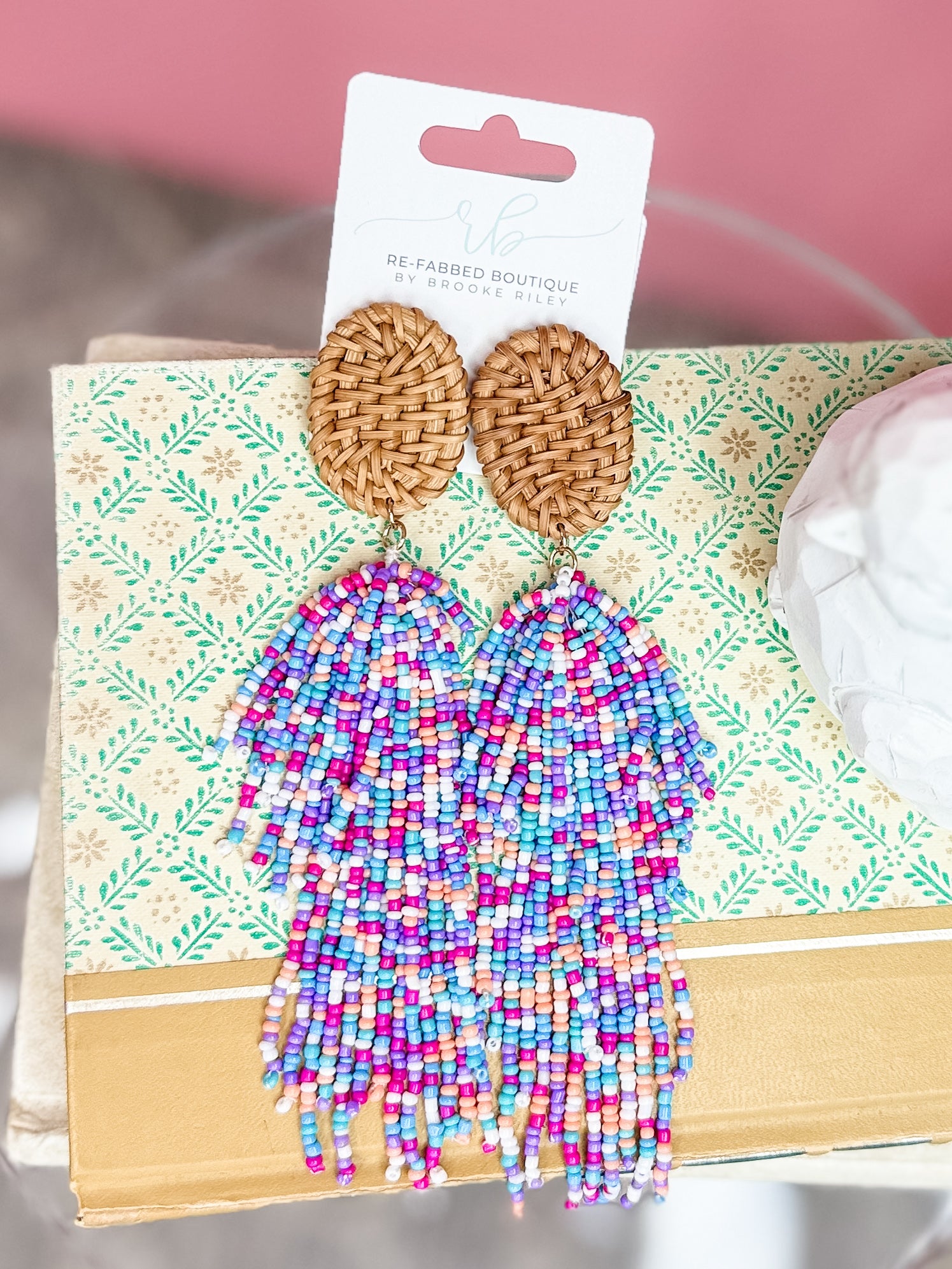 Rattan & Seed Bead Tassel Earring - Multi – Re-Fabbed Boutique