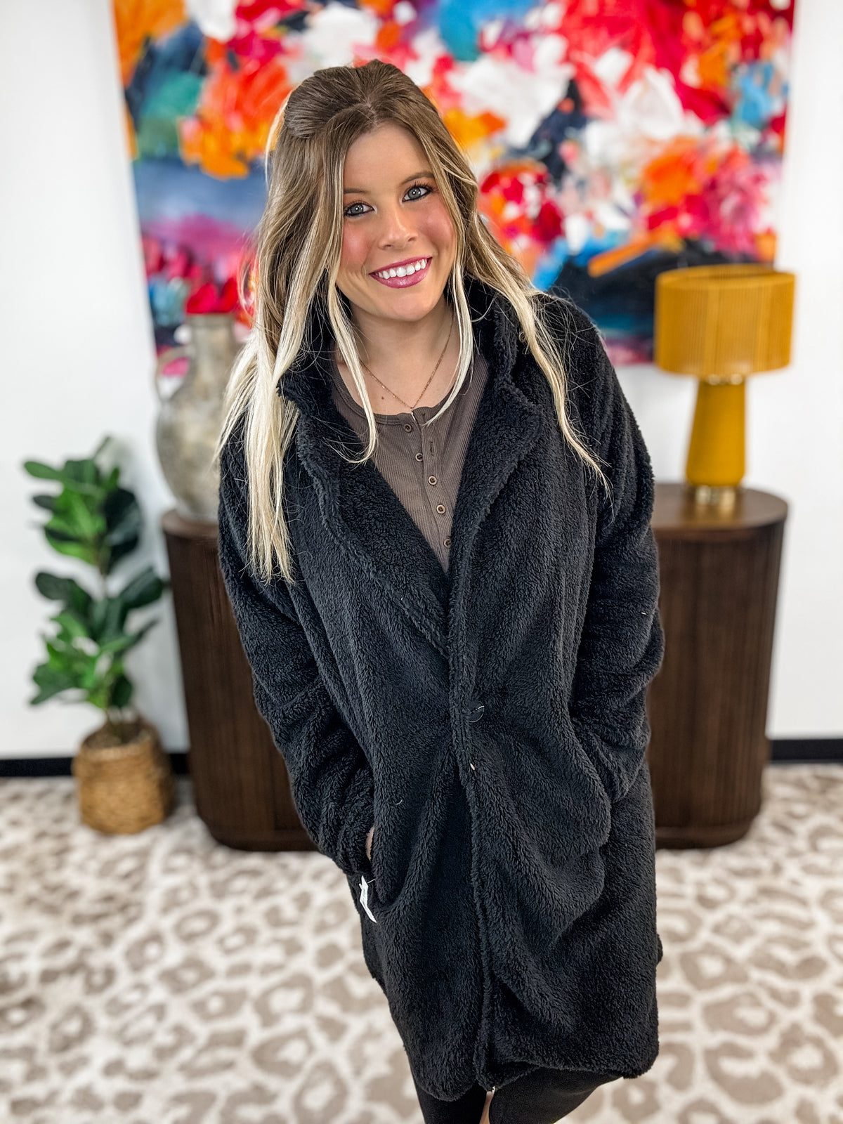 Snuggle Up Teddy Coat - Black – Re-Fabbed Boutique