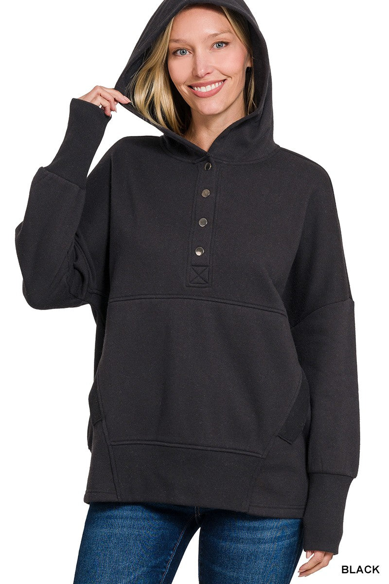 Snap Into Cozy Hoodie - Black – Re-Fabbed Boutique