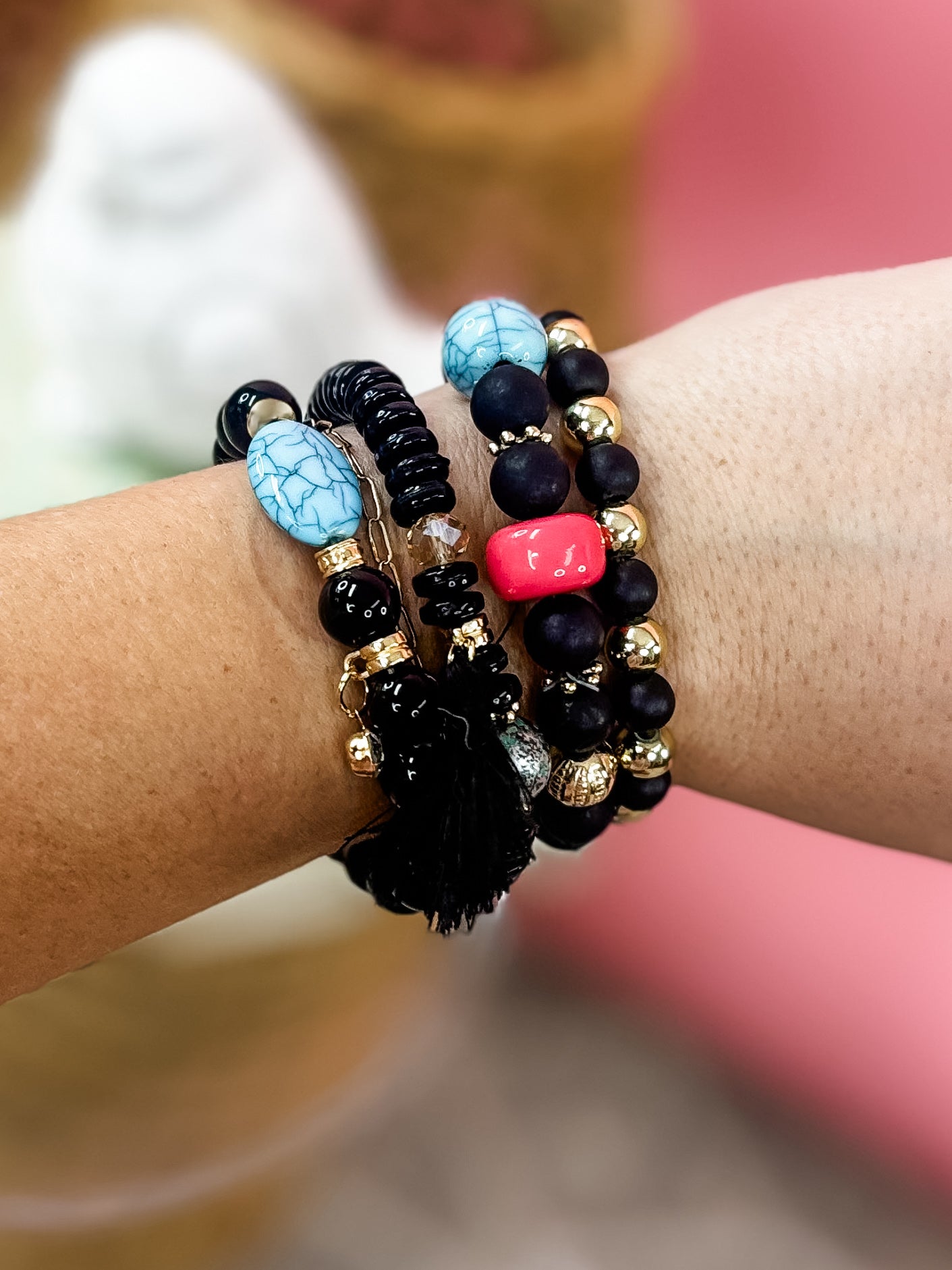 Multi Bead Bracelet Set - Black – Re-Fabbed Boutique
